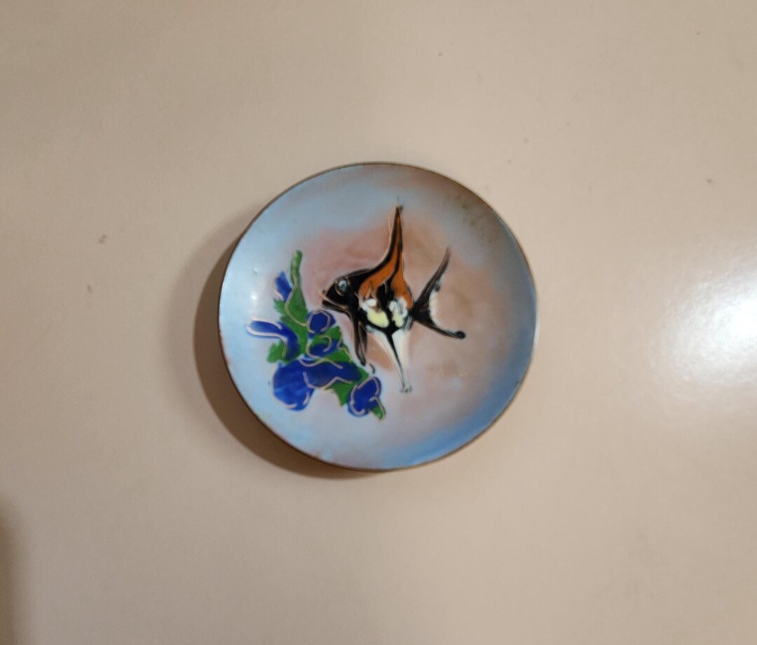 Tomh Signed Enamel on Copper, Mid-century, Blue With Black, Orange ...