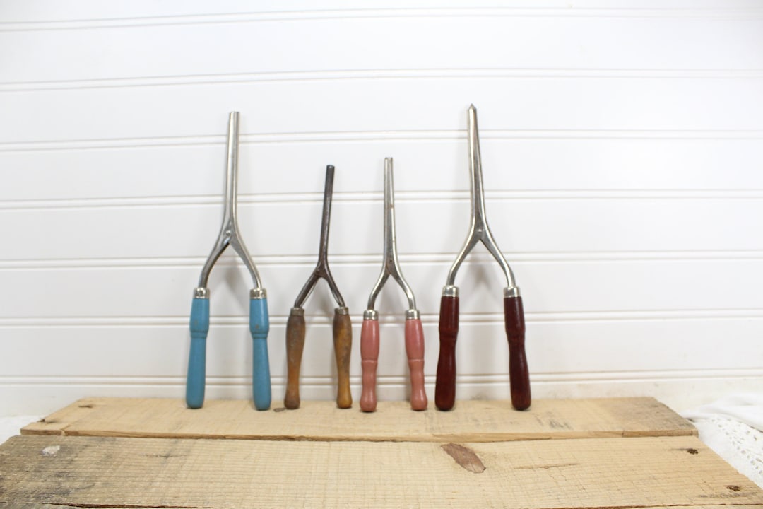Antique Curling Irons, 1920-1930 Vintage Metal With Wood Handle, Set of ...