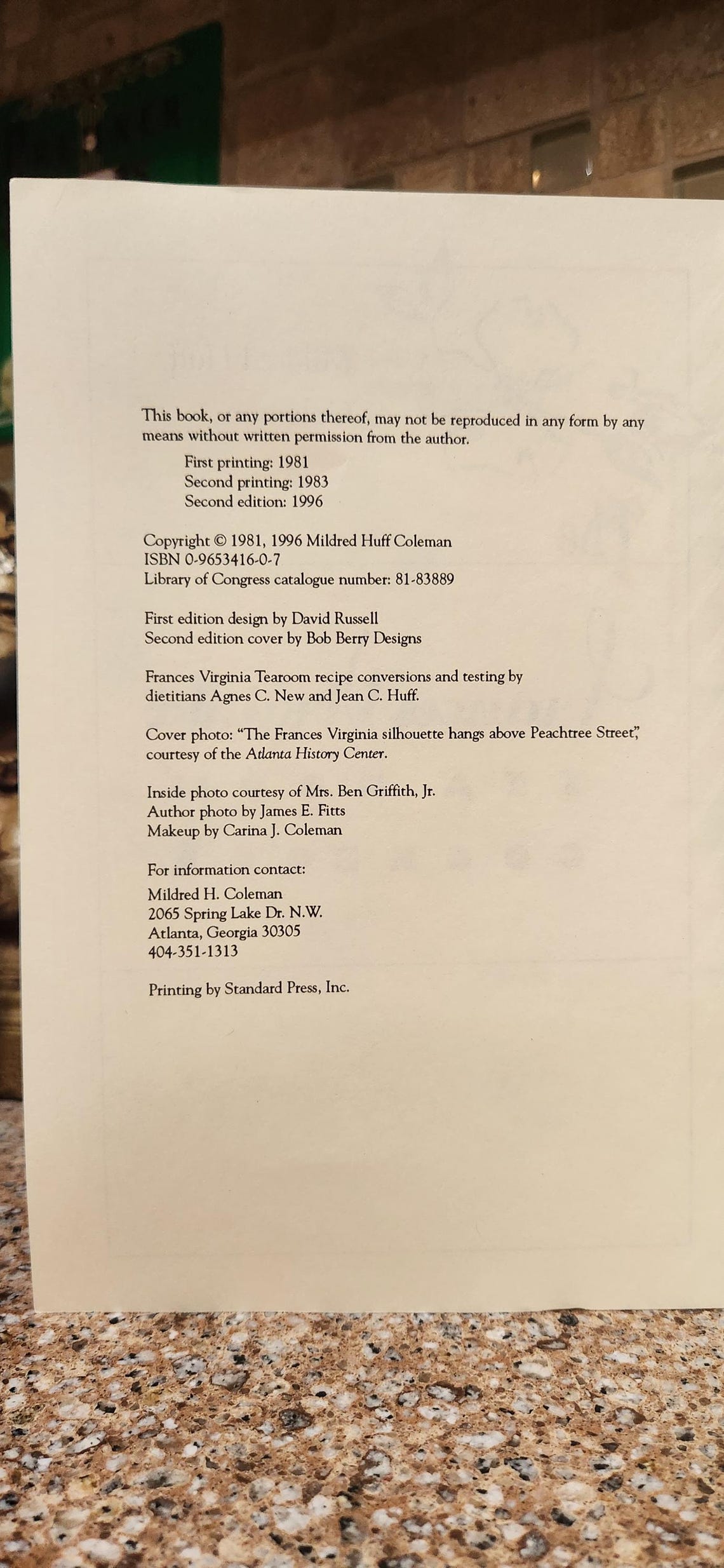 Cookbook - the Frances Virginia Tea Room Cookbook, Atlanta, Georgia ...