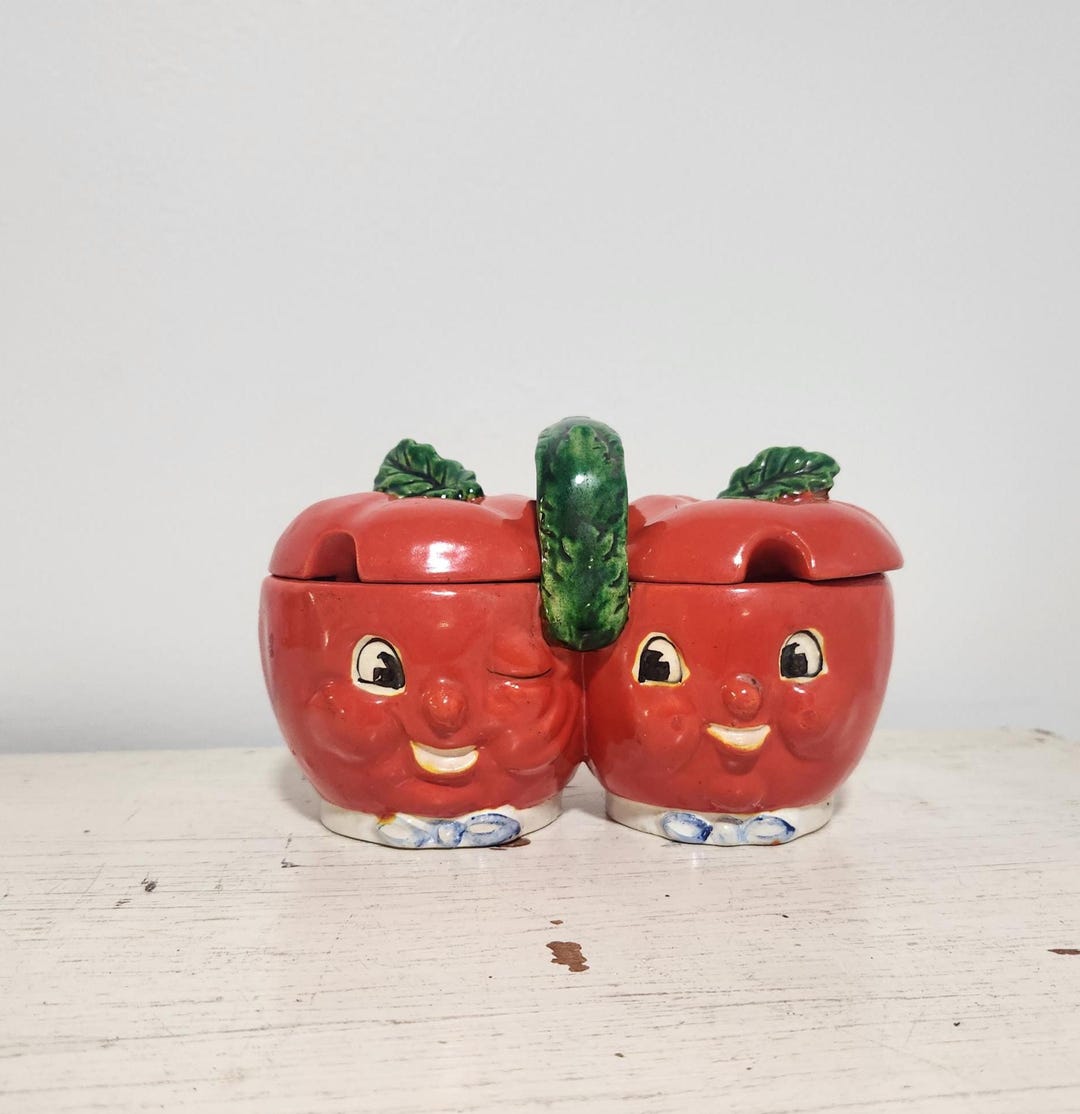 Tomato Condiment 3-piece Set, Japan 1950, as is Crack, Anthropomorphic ...