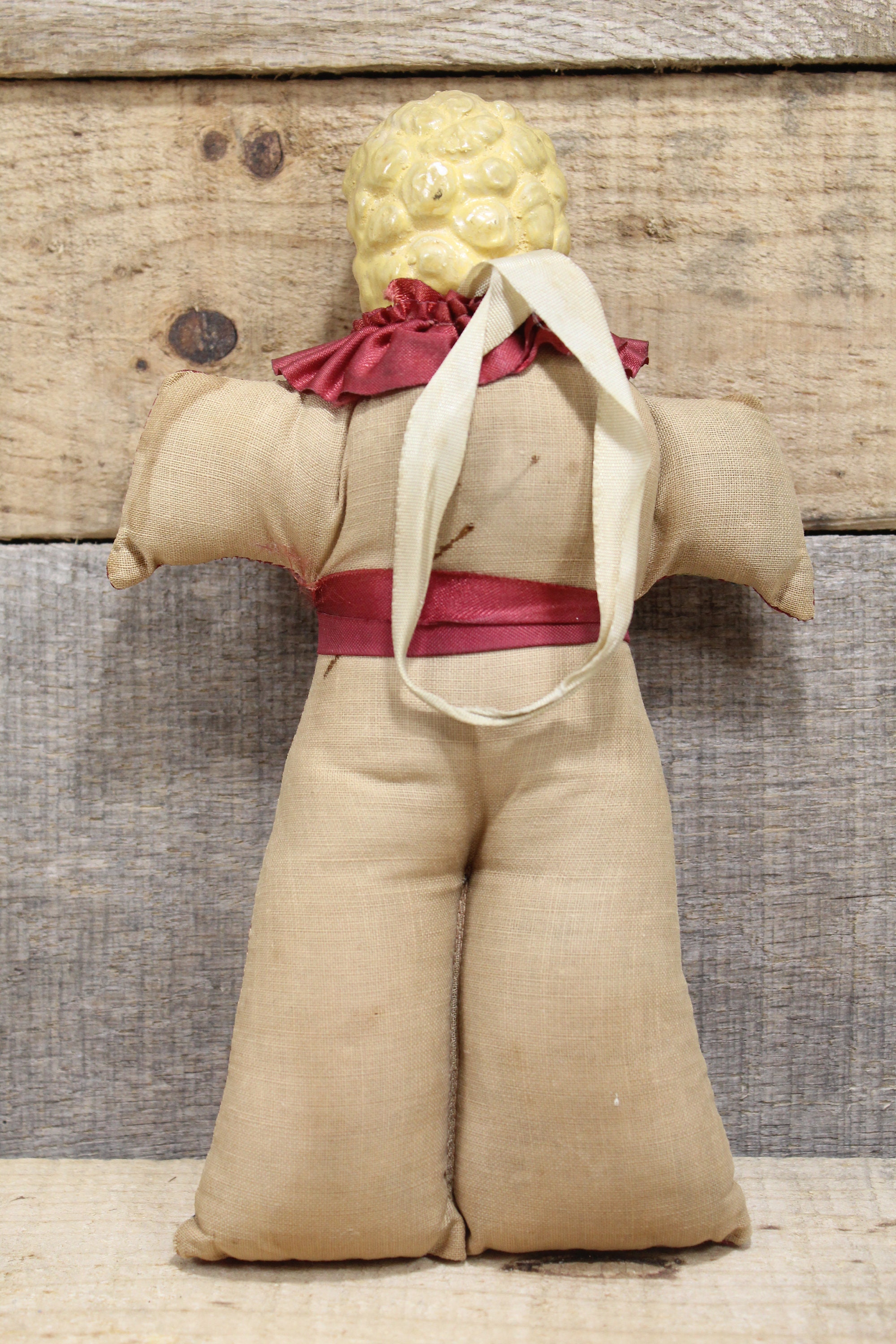 Fabric Pin Cushion Doll, Composition Head, Stuffed Body, Vintage Sewing ...