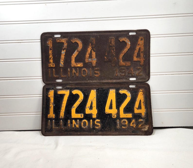 Illinois 1942 Pair License Plates, Metal Raised Stamped AS IS Black ...