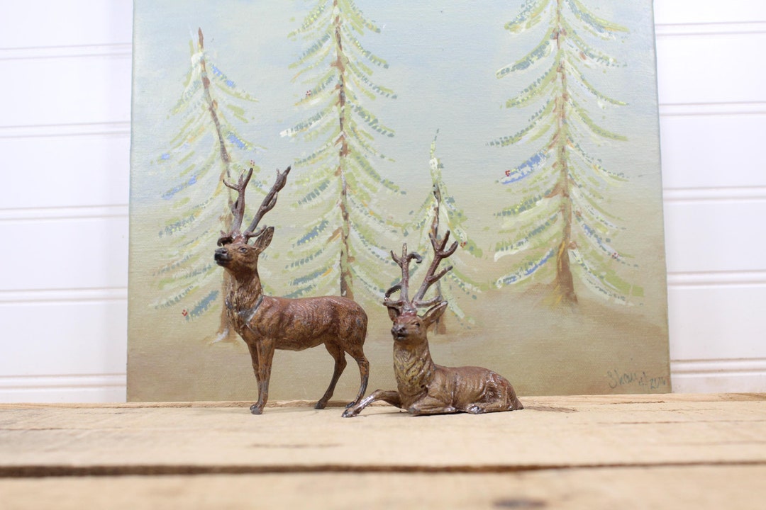 Metal Reindeer, Cast Metal German Christmas Deer Pair, Antlers Up ...