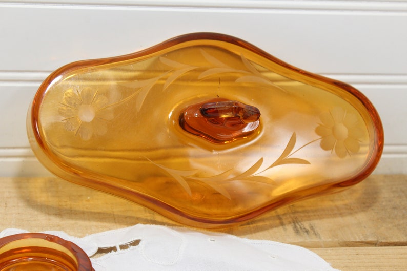 1930 Cambridge Wheel Cut Design Amber Covered Dresser Box - Etsy