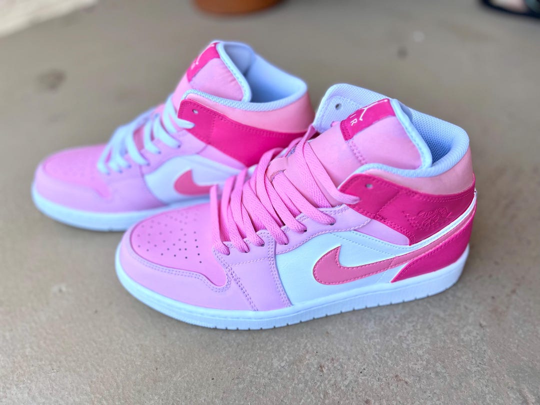 Custom Hand-painted Pink Jordans 1 Mid Sneakers - Etsy