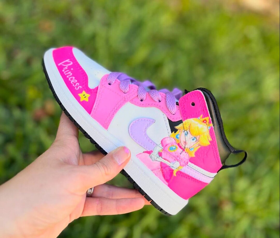 Custom Painted Jordan 1 Mid, Custom Jordans, Mario Jordan 1’s, Peach ...