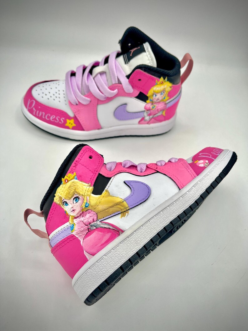 Hand-painted Princess Peach Jordan 1 Mid, Custom Sneakers - Etsy