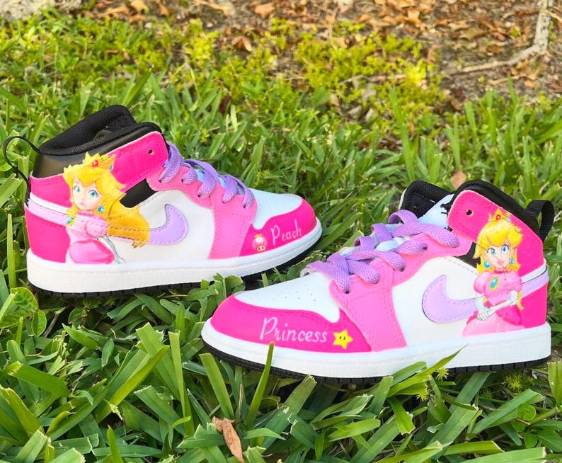 Custom Painted Jordan 1 Mid, Custom Jordans, Mario Jordan 1’s, Peach ...