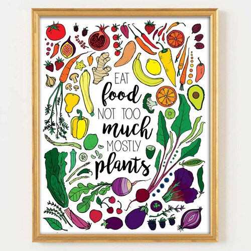 Eat Food Not Too Much Mostly Plants Kitchen Art Kitchen - Etsy
