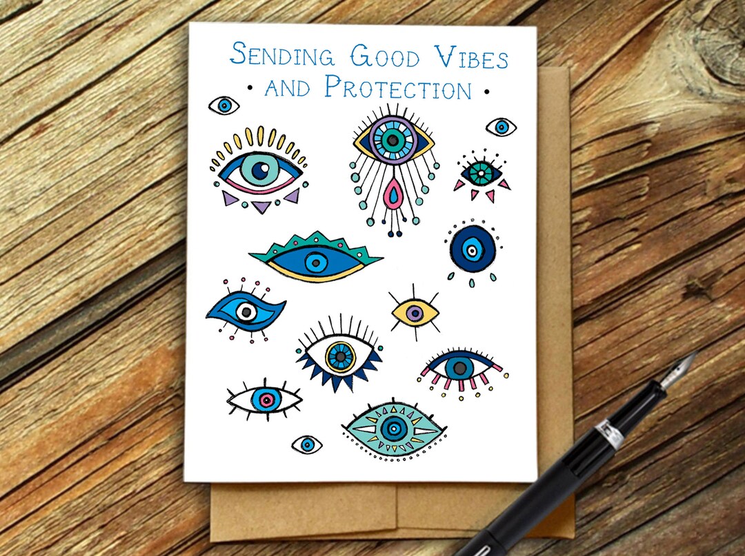 Evil Eye Good Vibes Card, Protection Card, I Miss You Card, Good Luck ...