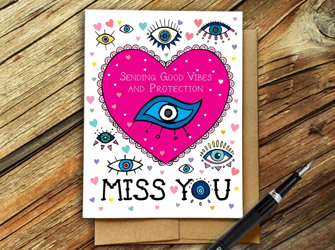 Evil Eye Good Vibes Card, Protection Card, I Miss You Card, Good Luck ...