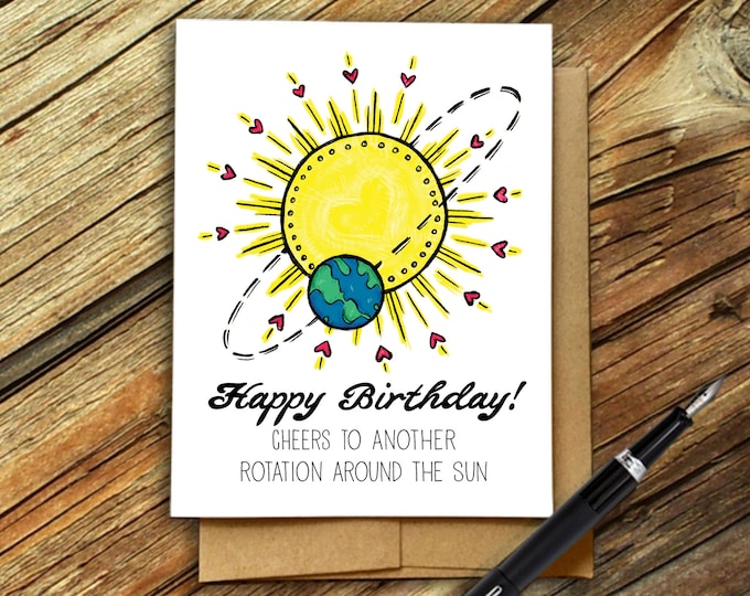 Cheers to Another Rotation Around the Sun, Happy Birthday Card, Sun ...