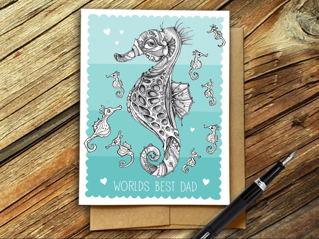 Fathers Day Card, Seahorse Fathers Day Card, Worlds Best Dad, Scuba ...