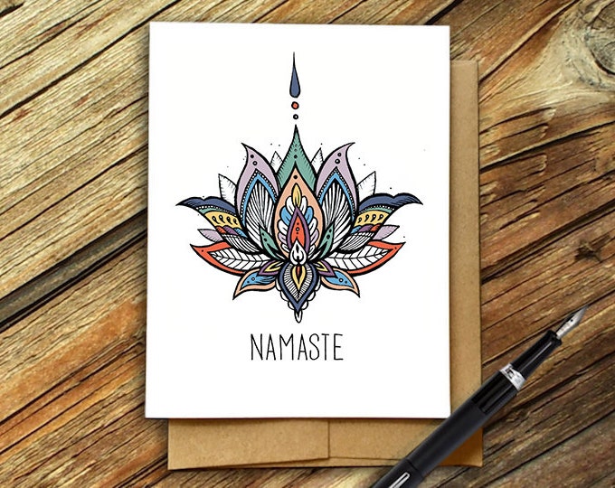 Namaste Lotus Card, Yoga Card, Zen Greeting Card, Lotus Card - Etsy