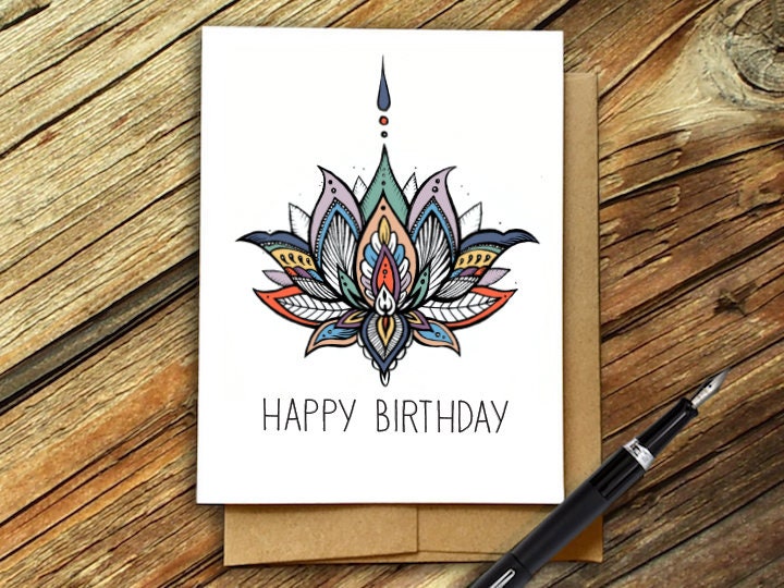 Namaste Card, Yoga Card, Happy Birthday Card, Zen Greeting Card, Lotus ...