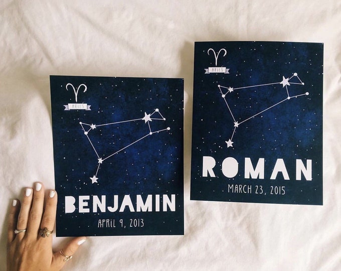 Birthday Constellation Print, Space Theme Room, Zodiac & Constellation ...