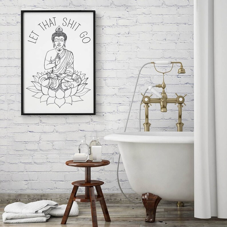 Yoga, Let That Shit Go, Bathroom Decor, Funny, Art, Meditation, 8.5 X ...