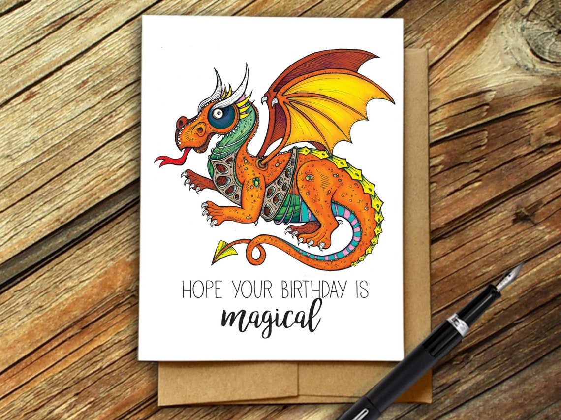 Dragon Card Dragon Birthday Card Magical Birthday | Etsy