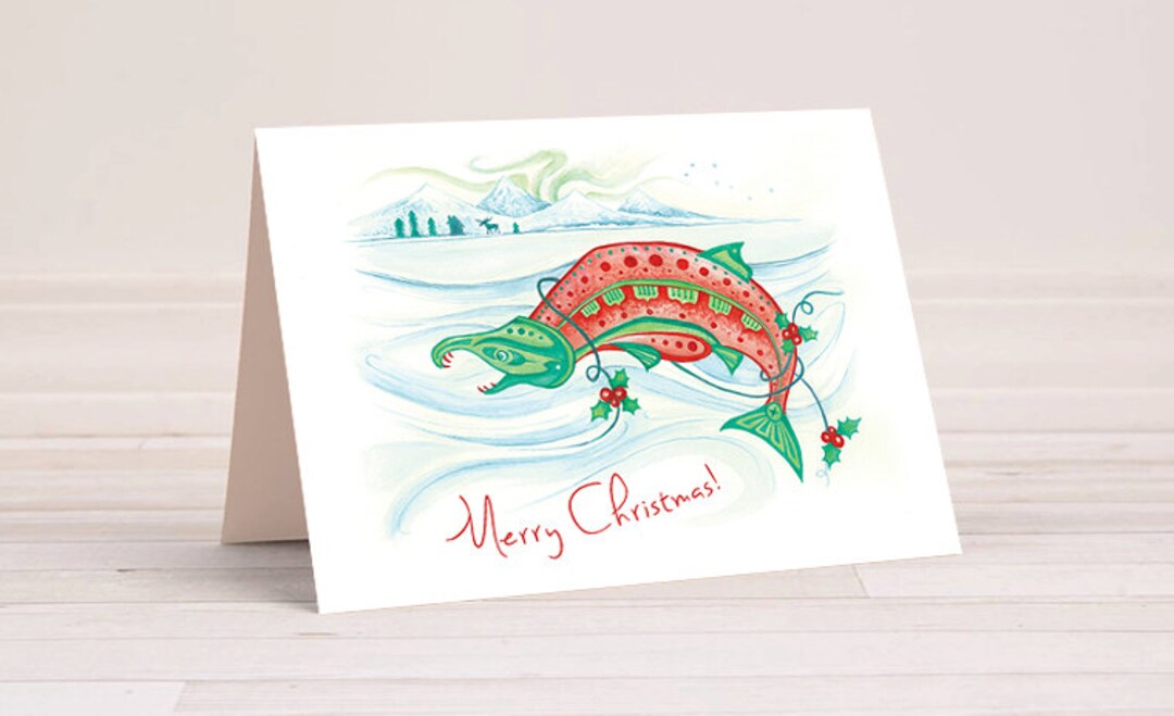 Salmon Christmas Card, Printable - Etsy