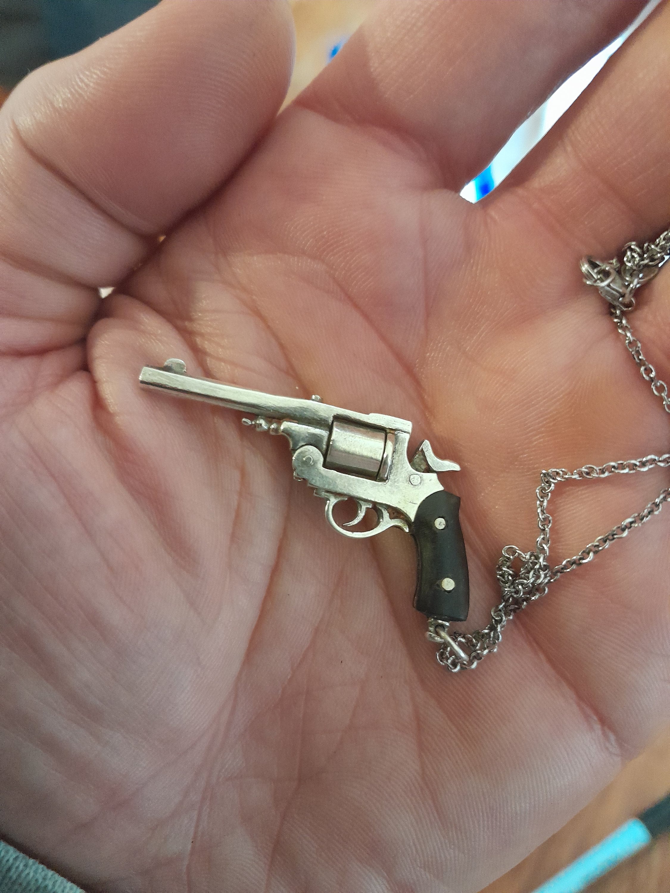 Western Revolver With Moving Cylinder and Hammer, Black Buffalo Horn ...