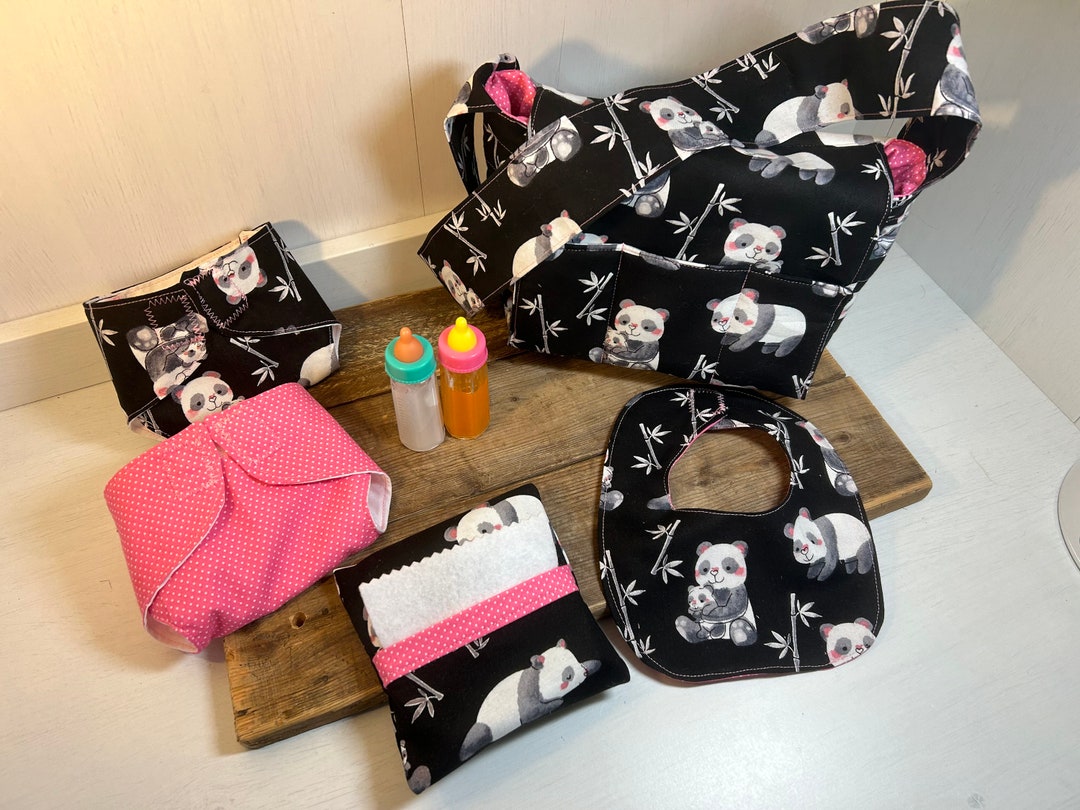 Panda Doll Diaper Bag, Pink, Black,baby Panda Set,little Girl Diaper ...
