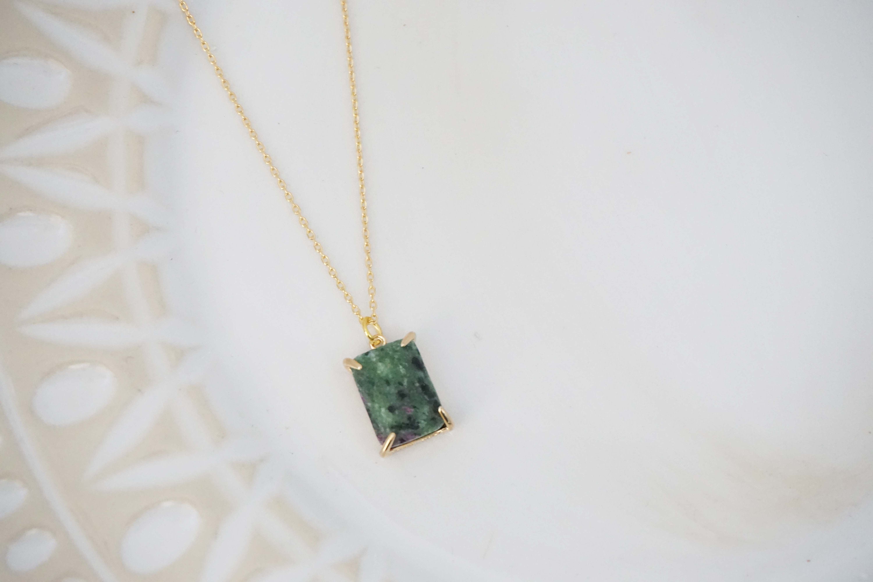 Green Jade Square Pendant Necklace | Etsy