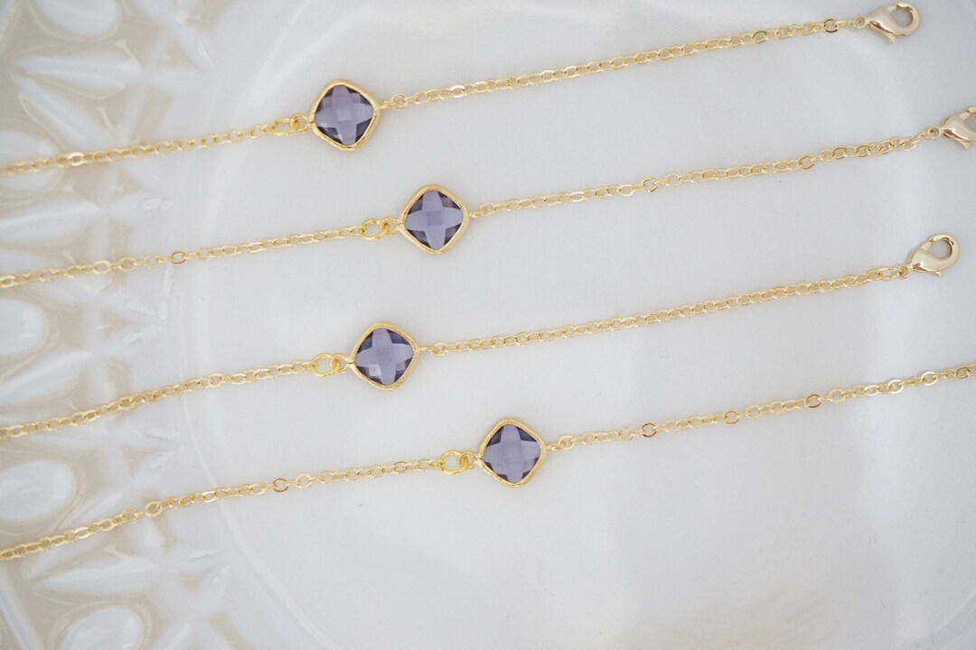 Light Purple Gem and Gold Bracelet | Bridesmaid Bracelet | Wedding ...