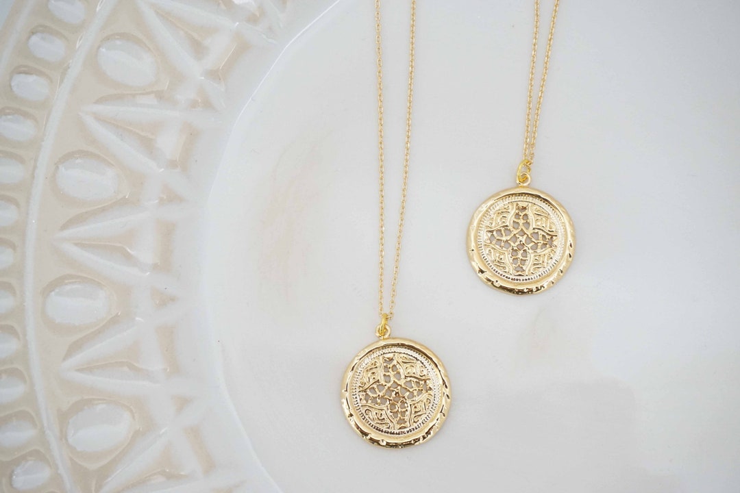 Gold Stamp Pendant Necklace Gold Charm Necklace Gold - Etsy