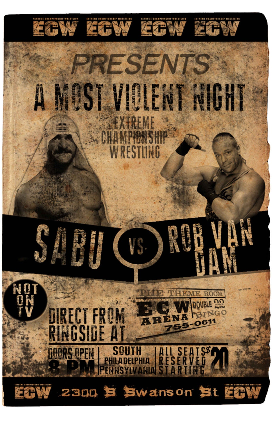 Rob Van Dam Vs Sabu Vintage Wrestling Poster ECW ECW ECW - Etsy