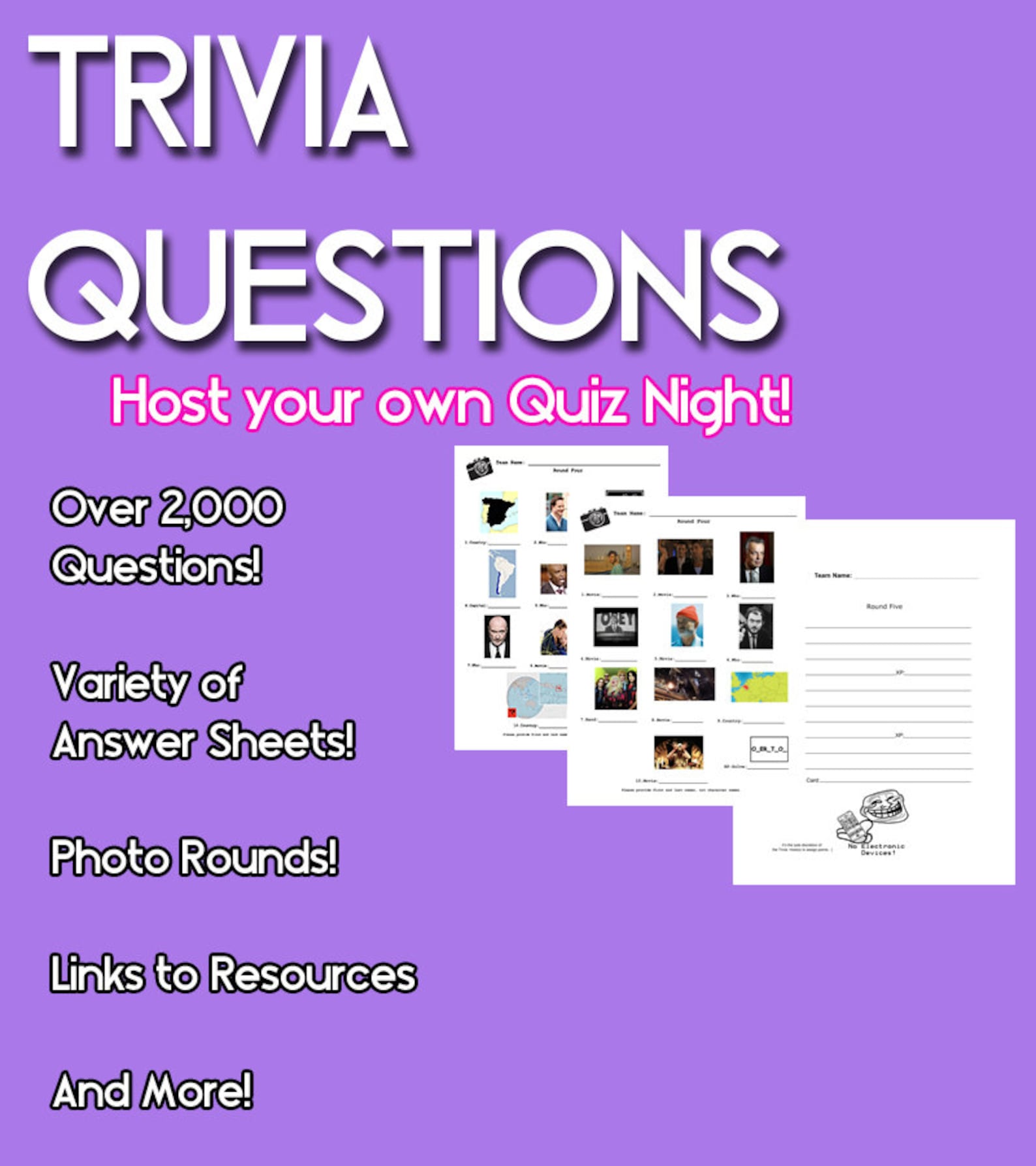 Trivia Questions Host Your Own Trivia Night Includes Thousands - Etsy