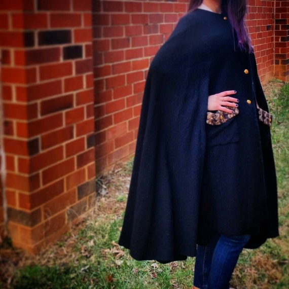80s Chanel Cape Black Tweed, Gold Logo Buttons, Cali… - Gem