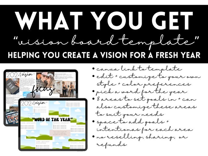 Vision Board 2025, Vision Board Template, Canva Template, 2025 Vision ...