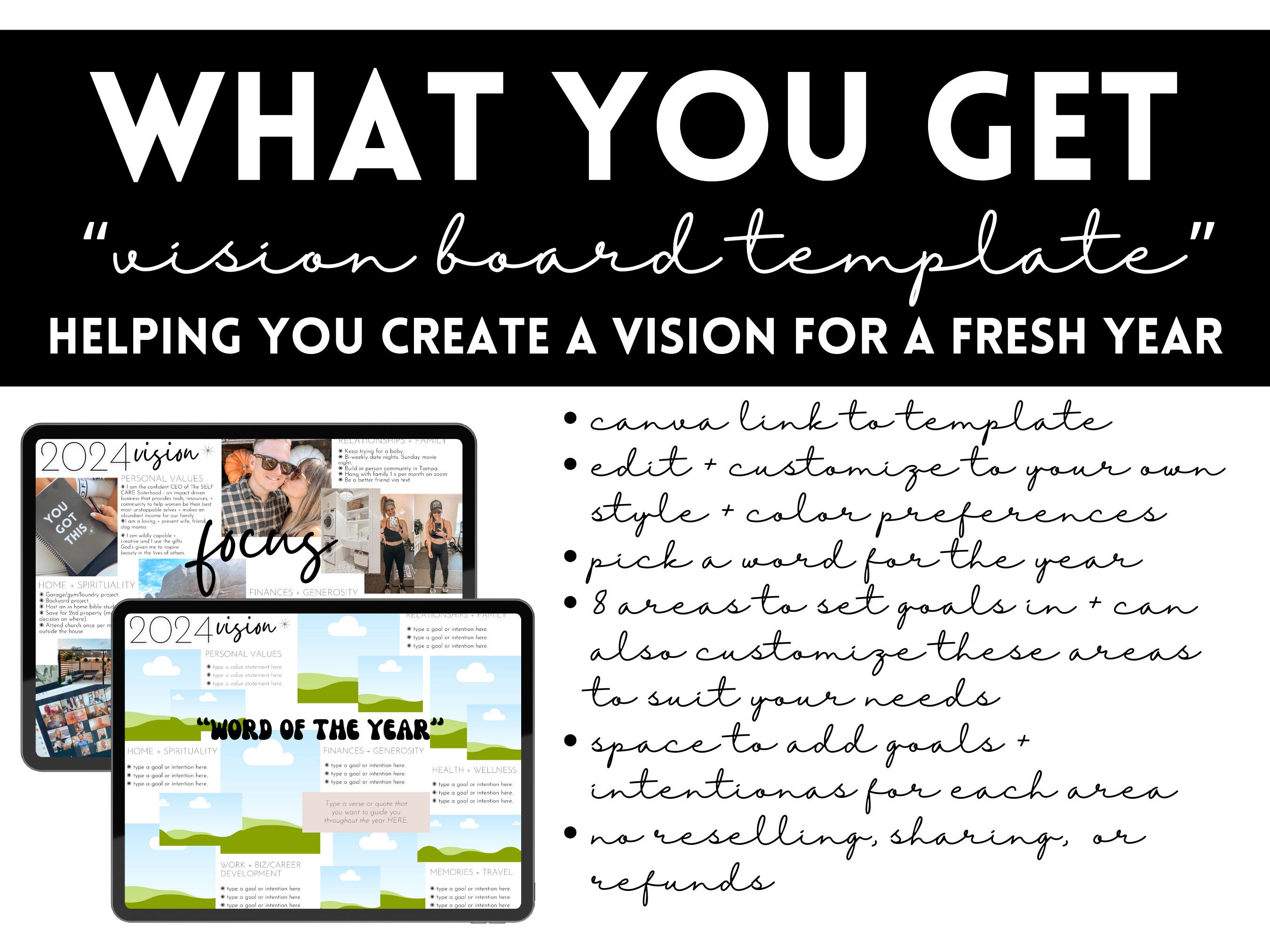 Vision Board 2025, Vision Board Template, Canva Template, 2025 Vision ...