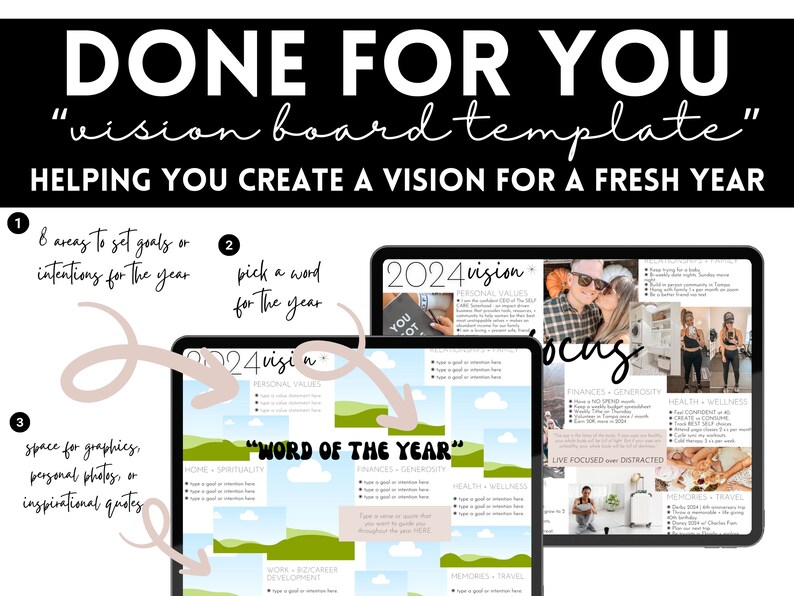 Vision Board 2025, Vision Board Template, Canva Template, 2025 Vision ...