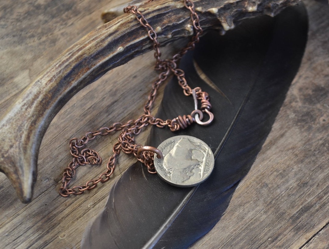 Coin Necklace, Simple Vintage Coin Necklace, Buffalo Coin Necklace ...