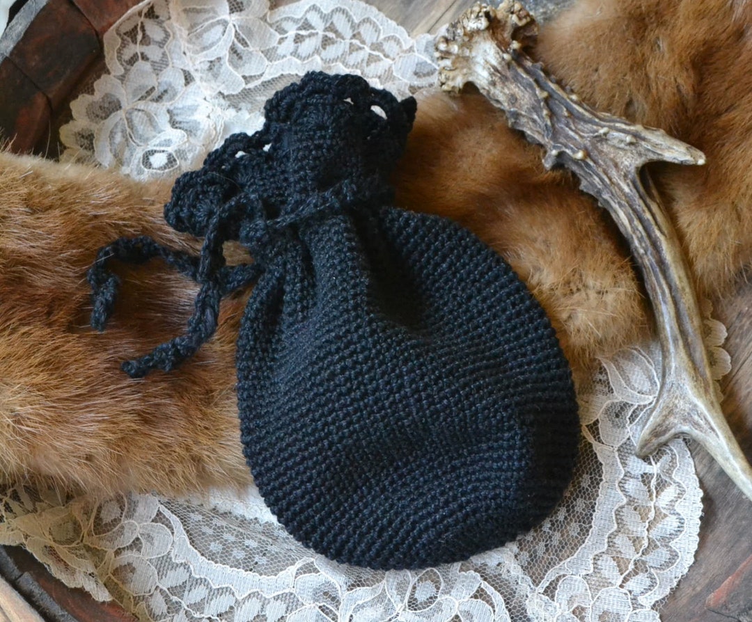 Black Crystal Pouch, Crystal Pouch, Crochet Pouch, Blak Crochet Pouch ...