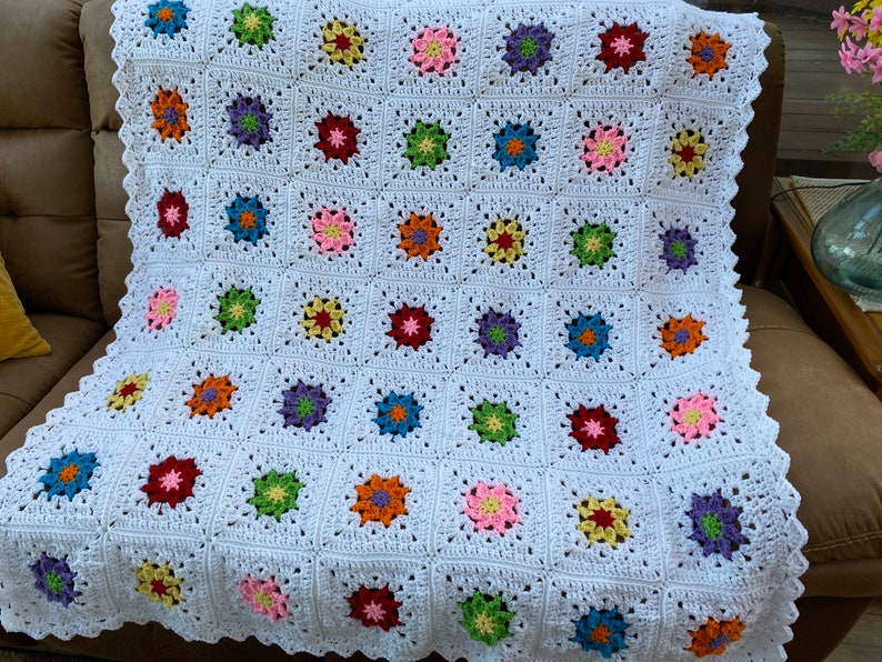 Crochet Wild Flower Blanket Pattern Download Written in English Using ...
