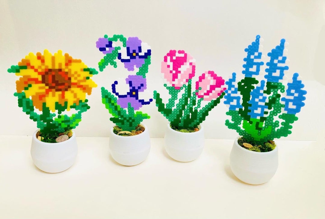 Handmade Flower Pixel Perler Bead Plant | Sunflower | Bluebonnet ...