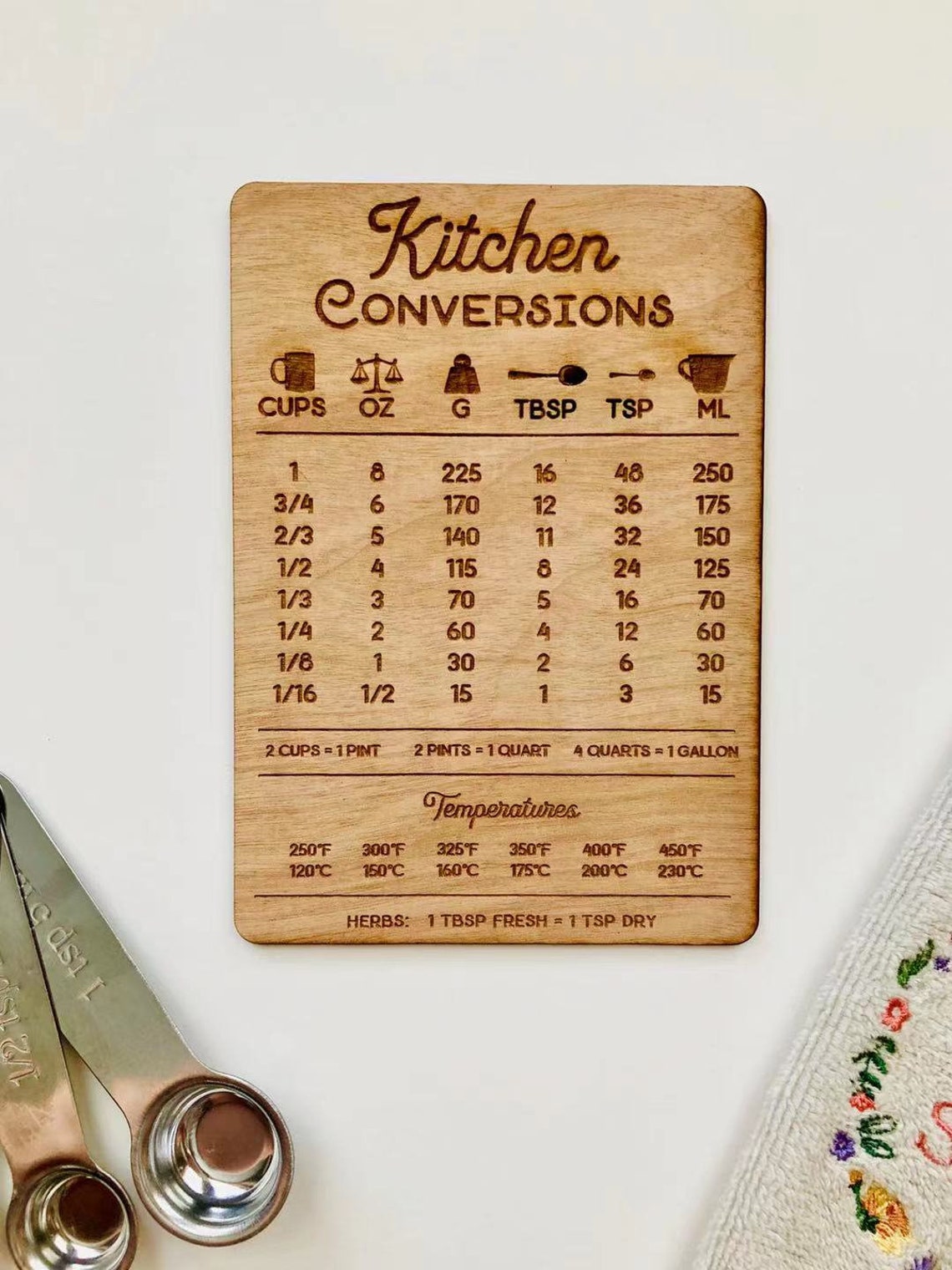 Oak Kitchen Conversion Chart Magnet: Cooking & Baking Gift - Etsy