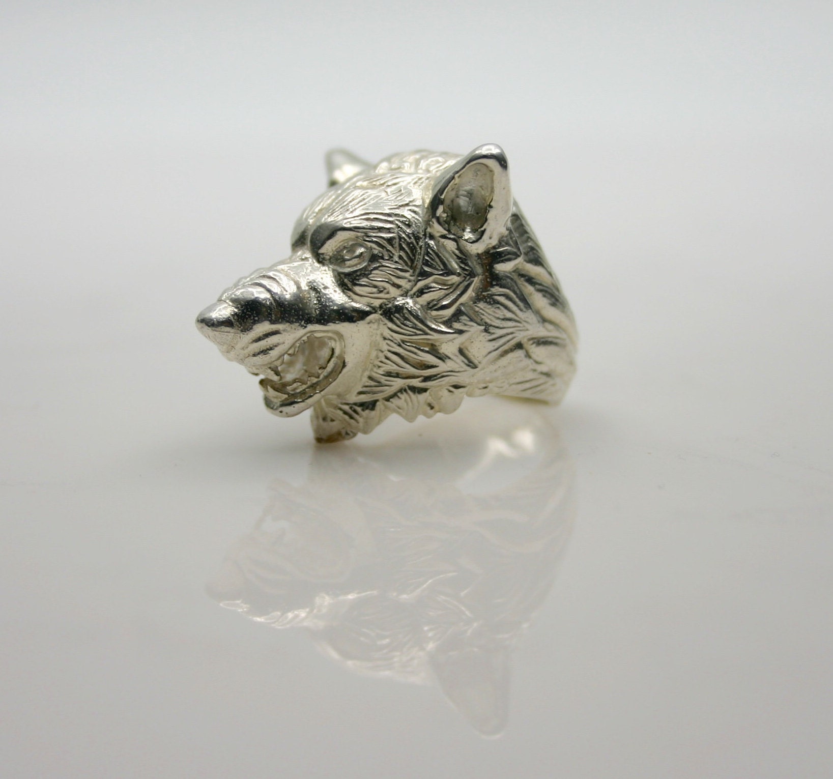 Wolf Ring, Solid Silver Wolf Ring, Lone Wolf Ring, Wolf Biker Ring ...