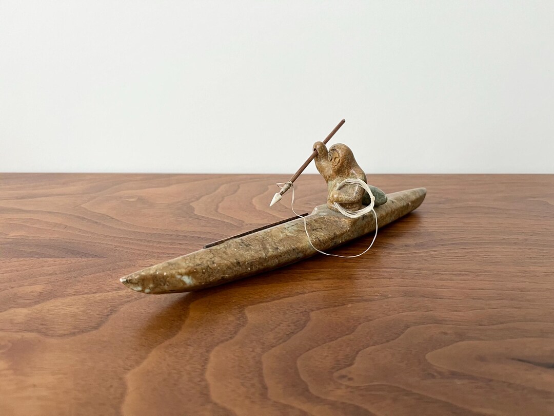Native American Chuck Poupart Original Carved Soapstone Kayak and ...