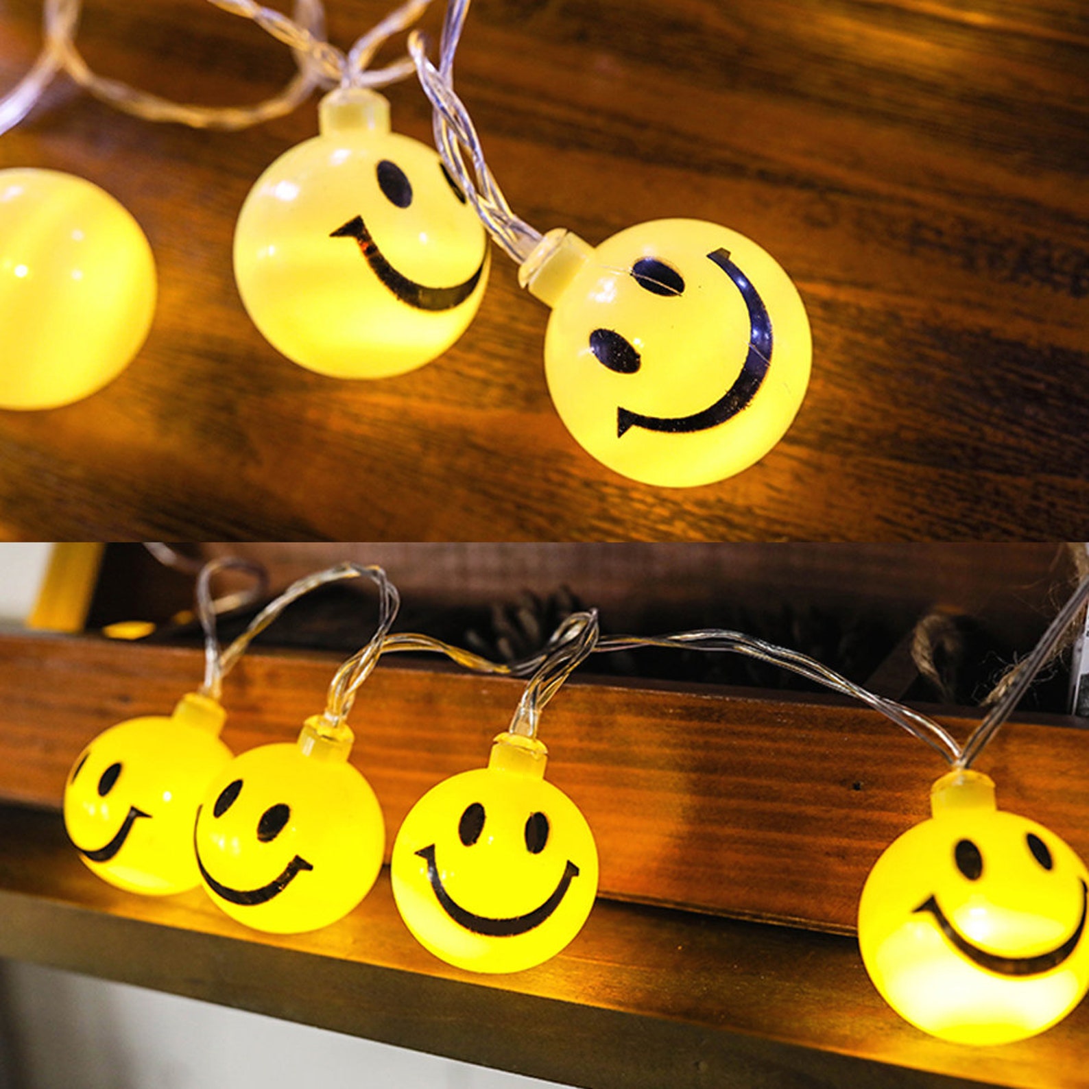 Indoor 4/6m Yellow Smiley Face USB LED String Light Home Decor | Etsy
