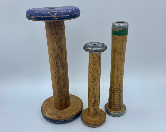 Vintage Wooden Spools Antique Wood and Metal Large Size From Textile ...