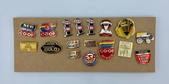 Vintage CALGARY CO-Op Badge Collection - 17 Pins - La… - Gem
