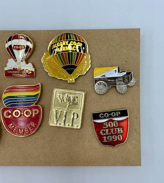 Vintage CALGARY CO-Op Badge Collection - 17 Pins - La… - Gem
