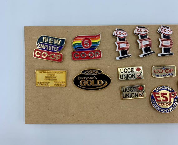 Vintage CALGARY CO-Op Badge Collection - 17 Pins - La… - Gem