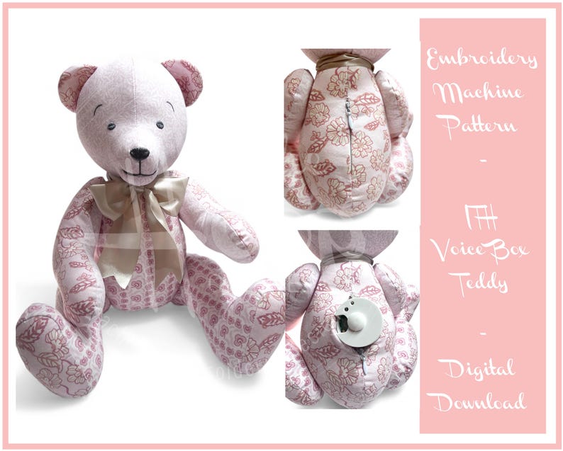 In the Hoop Teddy Memory Bear With Secret Zip Pocket - SET 3 Sizes (ITH ...