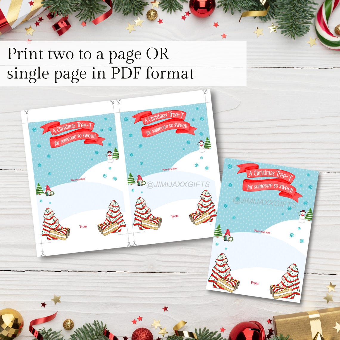 Printable Christmas Treat Tag, Christmas Tree Cake Card, Easy DIY ...