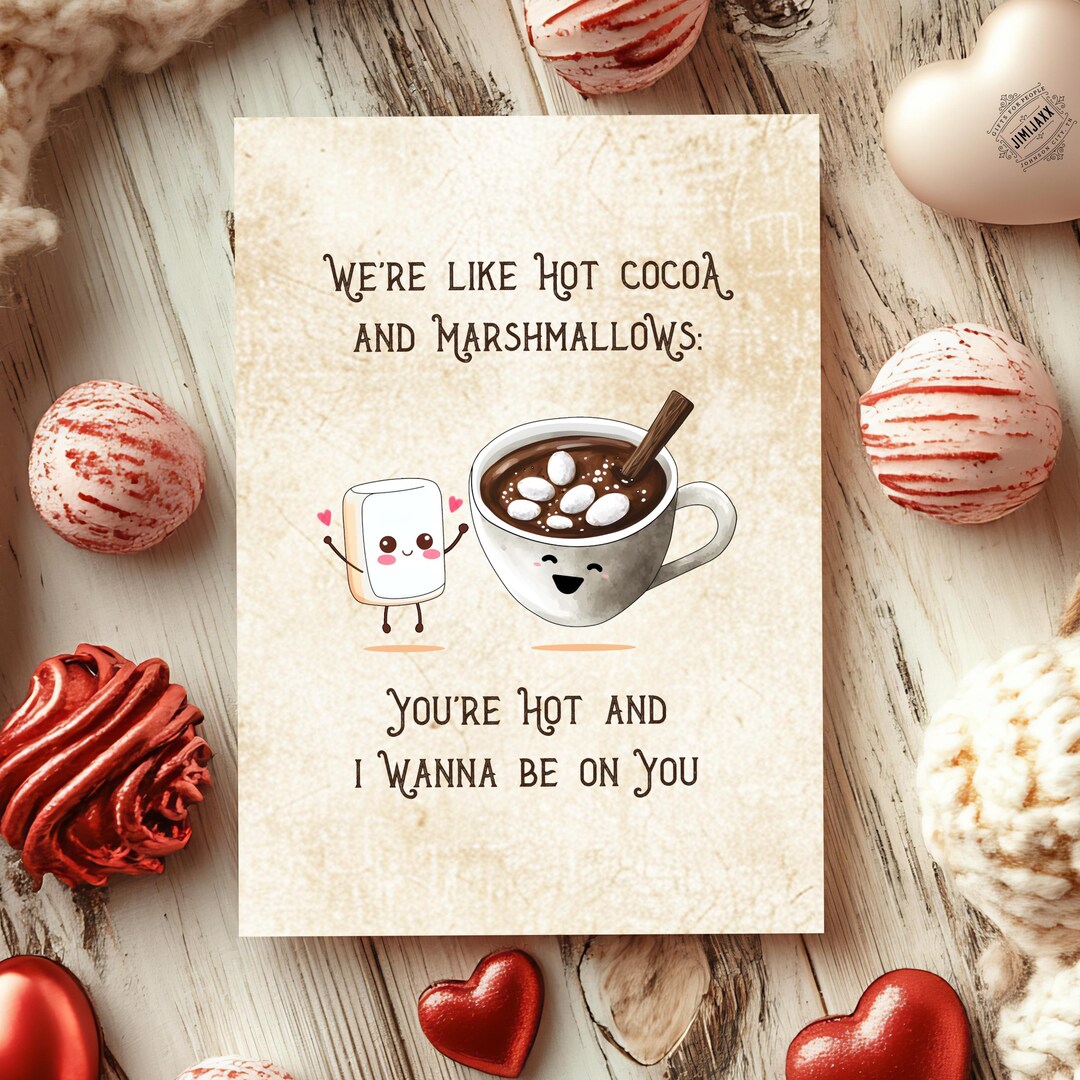 Hot Cocoa and Marshmallow Design, Valentines Day Printable Card ...