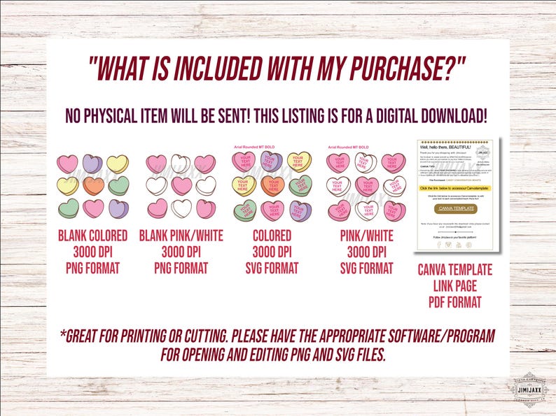 Valentine Candy Hearts PNG SVG: Digital Download, Add Your Text, Edit ...